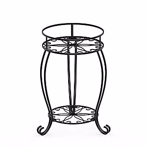 FaithLand Plant Stand, Heavy Duty Metal Planter Holder Indoor Outdoor, 2 Tier Round Potted Supports Rack, Corner Display Shelf Black