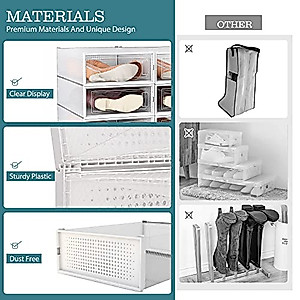 DHMAKER Boot Storage Box, 8 Pack Stackable Boot Boxes for Tall Boots, Boot Boxes Clear Plastic Stackable with Lid Drop Front Boot Organizer, White