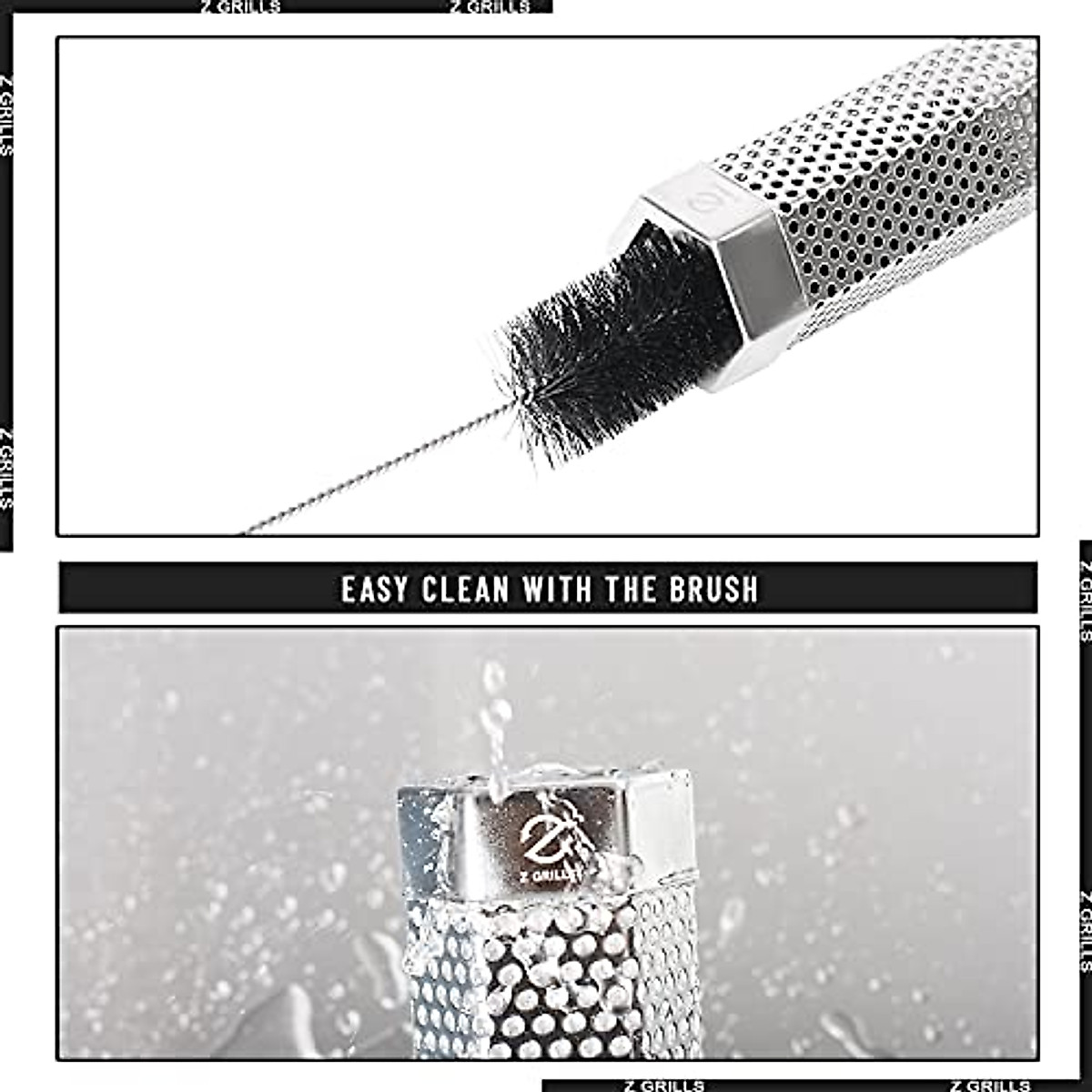 Z GRILLS Pellet Smoker Tube with 2 Hooks and Brush, 12" BBQ Billowing Smoke Mesh Stainless Steel for Cold/Hot Smoking