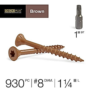 Deck Plus Wood Screws, Brown Exterior Screws, 1-1/4" x #8, 5lb