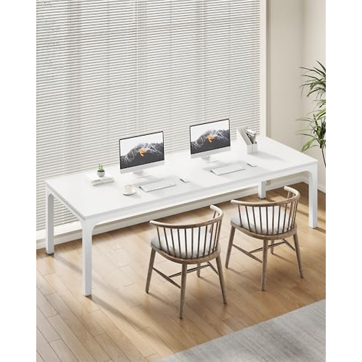 LITTLE TREE Two Person Desk, 78.7 Inches Extra Long Computer Desk, Wooden Large Office Desk with Strong Metal Legs, Double Desk for 2 People, Writing Table Study Desk for Home Office, White