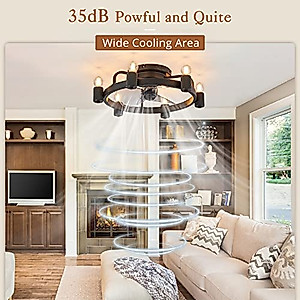 LEDIARY Rustic Ceiling Fans with Lights Black, Low Profile Ceiling Fan with Light Flush Mount, Industrial Farmhouse Vintage Ceiling Fan with Remote for Bedroom,Kitchen,Home