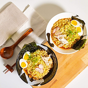 BICETTO Ceramic Japanese Ramen Bowl Set, 60oz Large Ramen Bowls with Chopsticks, Spoons and Chopstick Rests – Bowl for Ramen, Pho, Salad, Poke, Soup, Udon – Minimalist Design, Premium Quality, White