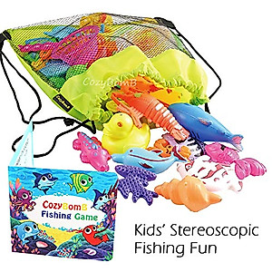 CozyBomB Magnetic Fishing Pool Toys Game for Kids - Water Table Bathtub Kiddie Party Toy with Pole Rod Net Plastic Floating Fish Toddler Color Ocean Sea Animals Gifts Age 3 4 5 6 Year Old