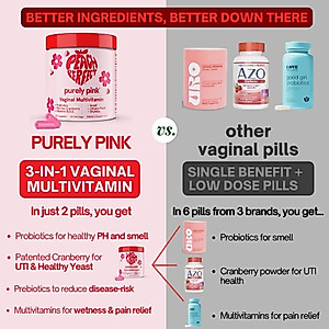 Purely Pink Prebiotic & Probiotics for Women Multivitamin, Vaginal Health Cranberry Supplement Vitamins, Supports pH Balance, Feminine Care, Urinary Tract Health, Healthy Flora and Odor, 30 Servings