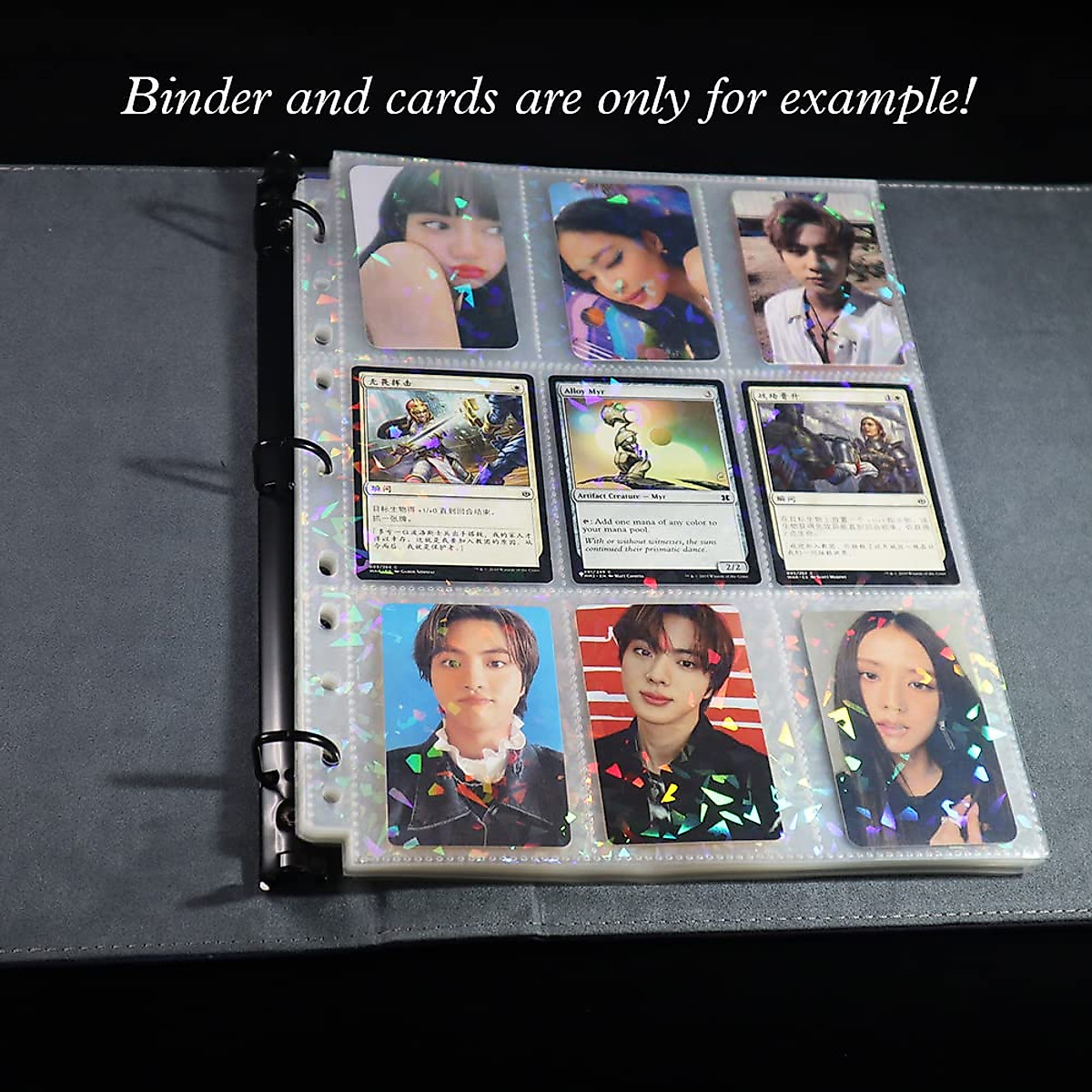 30PCS Holographic Trading Card Sleeve Pages Gemstone Foil Card Sleeves 9 Pockets Fit 3 Ring Binder Pages (Clear foil Card Pages)