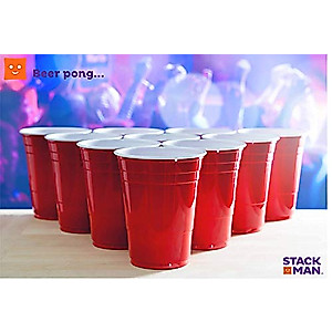 Red Cups - Party Cups - Disposable Plastic Cups [16 oz - 100 Pack] Fun & Durable Party Cups for Drinking & Playing - Bulk Case of 100 Cups, By Stack Man