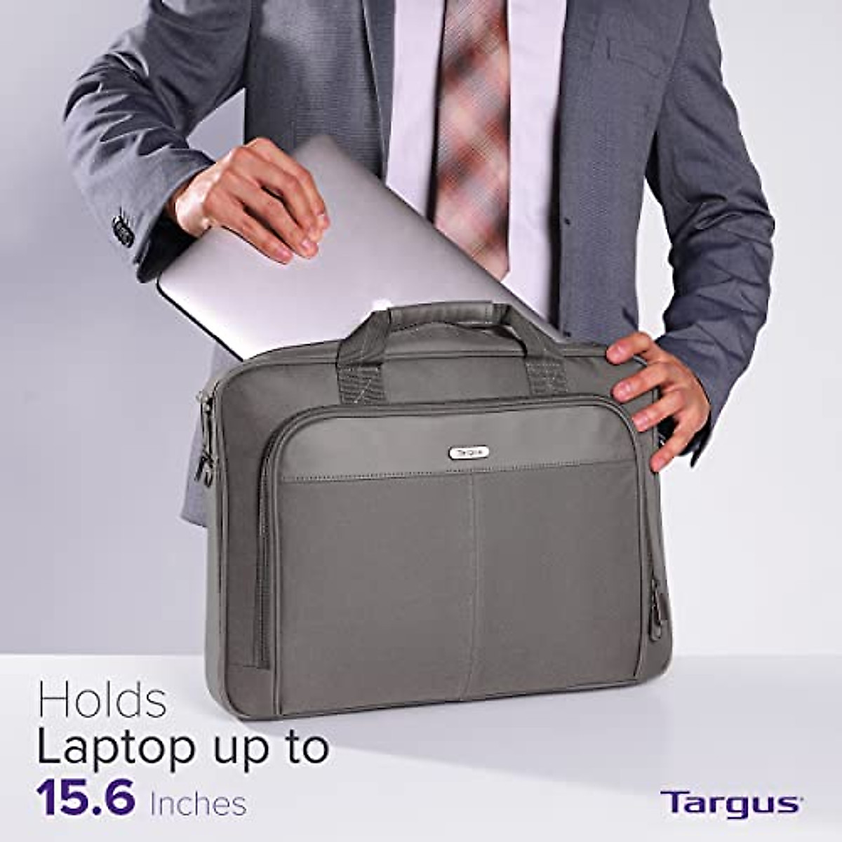 Targus 15-16 Inch Classic Slim Laptop Bag, Gray - Ergonomic Briefcase and Messenger Bag - Spacious Foam Padded Laptop Bag for 16" Laptops and Under (TCT027US)