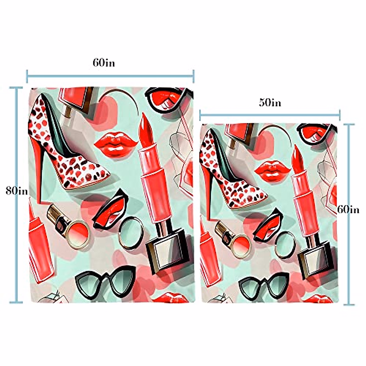 High Heel Lipstick Perfume Makeup Girls Throw Blanket Fashion Soft and Comfortable Fleece Flannel Big Blanket for Bedding Office Sofa and Chair Decor Gift (50 x 60 inches)