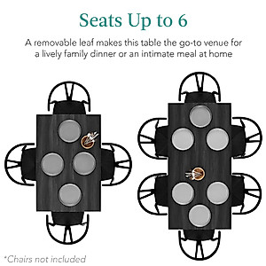 Best Choice Products Extendable Dining Table 47 to 63in Modern Large Expanding Kitchen Table up to 6 People w/Leaf Extension, 2 Locks, 132lb Capacity - Black