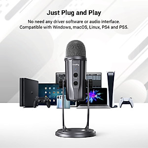 SMALLRIG U50 All Metal USB Microphone with Cardioid Pickup, Streaming Gaming Microphone for PC, PS5 & Mac, Shock Mount & Adjustable Stand, Condenser Microphone for Recording, Plug n Play, Grey - 3465