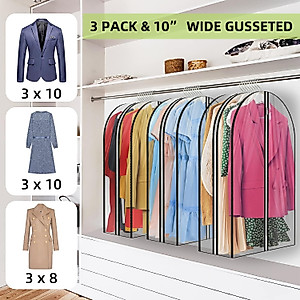 Walkpet 12" Gusseted All Clear Garment Bags for Hanging Clothes 40" Suit Bags for Storage of Coats, Dresses, and Shirts for Closet Storage Clothing Cover, 3 Packs