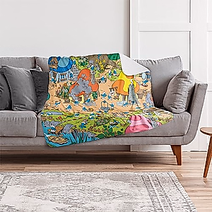 The Smurfs Blanket, 50"x60" Smurf Village Silky Touch Sherpa Back Super Soft Throw Blanket