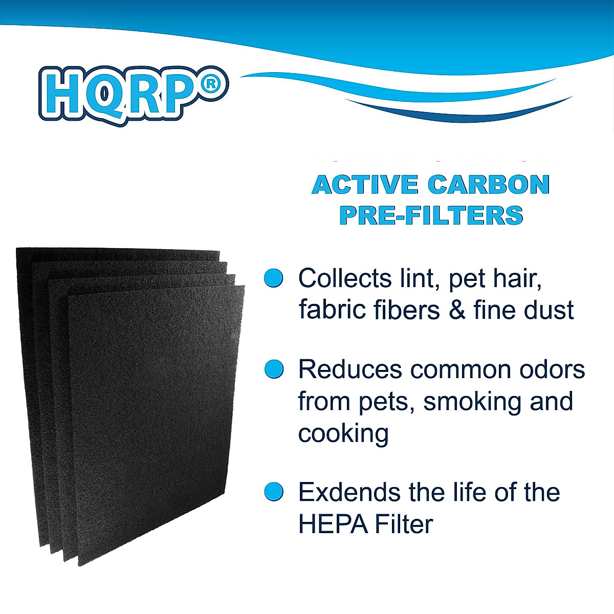 HQRP 4-Pack Pre-Cut Activated Carbon Filter Compatible with Honeywell HRF-A300 fits HPA300, HA300, HA300BHDB, HPA304, HPA8350, HPA-300, HA-300, HA-300-BHDB, HPA-304, HPA-8350 Series