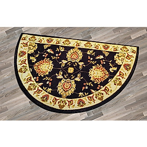 Cozy Floor Mats Fireplace Hearth Rug, Low Profile, Black Red, Half Circle, Fire Heat Resistant Mat, Half Moon Shape, Non Slip Kitchen Rug, Cabin Cottage Lodge,Traditional Design (2'2"x 3'3")… (Black)