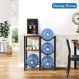 VINAEMO 5 Gallon Water Jug Holder, Water Jug Stand with Wood Storage Shelves, 5 Gal Water Bottle Holder Storage Rack with Water Dispenser Stand for Home/Office/Garage Organizer (Rustic Brown Wood)