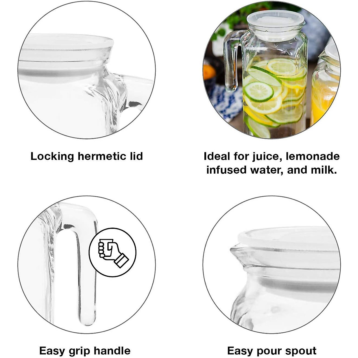 Bormioli Rocco Glass Frigoverre Jug With Airtight Lid (1 Liter): Clear Pitcher With Hermetic Sealing, Easy Pour Spout & Handle – For Water, Juice, Iced Coffee & Iced Tea