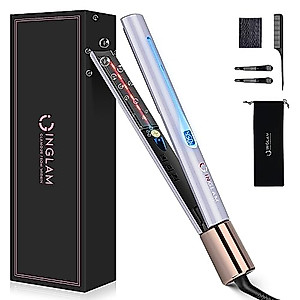 IG INGLAM Titanium Flat Iron Hair Straightener, Curling Iron 1 Inch, Infrared Negative Ionic Hair Iron Straightener 11 Adjust Temp 250°F to 450°F, Shiny Hair Dual Voltage 110-240V, Gift, Rose Gold