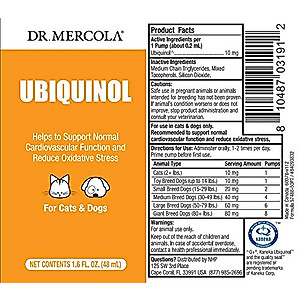 Dr. Mercola Ubiquinol Liquid Pump for Cats & Dogs, (1.45 Fl. Oz.), Non GMO, Gluten Free, Soy Free