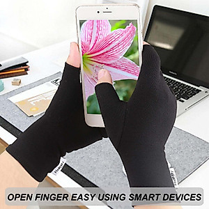 2 Pairs Arthritis Compression Gloves for Arthritis, Rheumatoid, Carpal Tunnel Pain, Driving, Typing Fingerless Gloves For Women Men, Support Hand, Wrist and Joint (Pure Black, Medium)