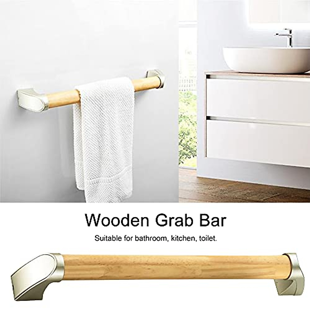 Wooden Grab Bar Wall Mounted Durable Grab Rails for Home Bathroom Withstand 80-100kg(Size:34cm/13.39inch)