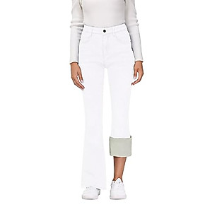 KDF Women's Flare Fleece Lined Jeans Thermal Fleece High Waisted Bell Bottom Jeans Winter Warm Fleece Pants 8,White