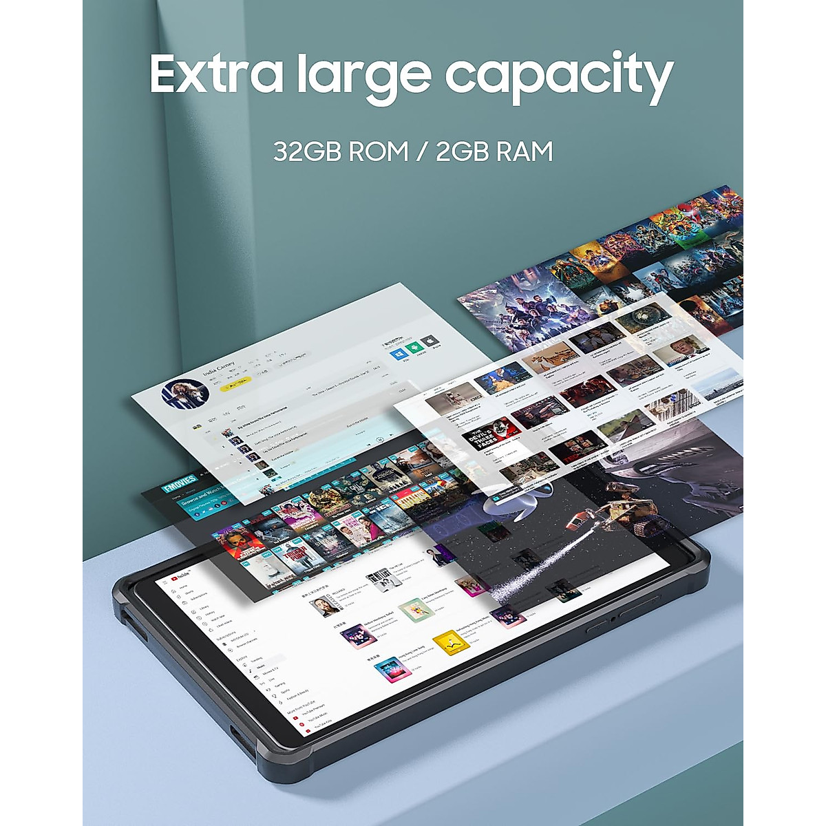 Tablet 8 inch, Android 12 Tablet Pc with Case and Glass, 32GB ROM Support 512GB Expand, Wi-Fi 6 Tablets Computer, 1280x800 Resolution HD Touch Screen, 2+8MP Dual Camera, Google GMS Certified Tab