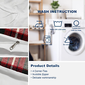 Batmerry Scottish Tartan King Size 3 Pieces Bedding Comforter Cover Sets, Soft Fluffy Green Wool Plaid Symmetric Square Fashion 100% Cotton Printed Duvet Cover for All Season