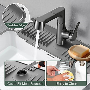 iArtker 18"×5" Sink Splash Guard,Silicone Faucet Mat for Kitchen Bathroom Sink,Draining Mat Faucet Handle Drip Catcher Tray, Sink Organizer Holder for Sponge Dish Soap