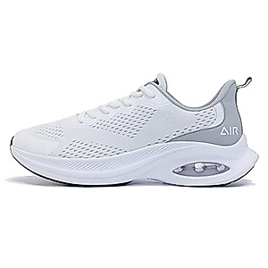 MEHOTO Mens Air Running Shoes Athletic Breathable Gym Sport Jogging Tennis Sneakers WhiteGrey, Size 11.5