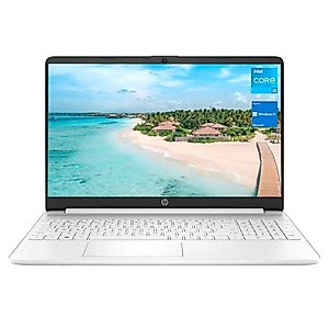 HP 15 Laptop, 15.6" HD Screen, Intel Core i3-1115G4 Processor, 16GB RAM, 512GB PCIe SSD, Webcam, HDMI, SD Card Reader, Wi-Fi, Windows 11 Home, Snow White