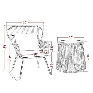 Ulax Furniture 3 Piece Outdoor Wicker Set Patio Furniture Conversation Bistro Set with Bistro Club Chairs and Side Table