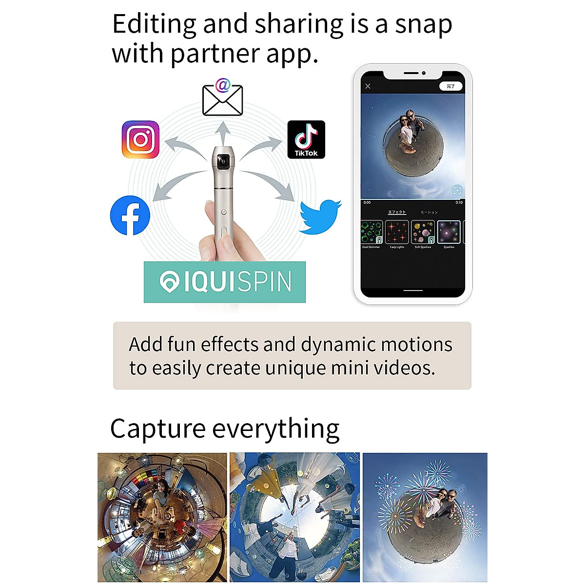 Vecnos IQUI ZTQ01 Light and Ultra-Slim 360 Camera/Quad-Lens/Easy Editing and Sharing of 360 Photos & Mini Videos with IQUISPIN (Pink)