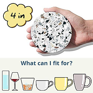 LIFVER Coasters for Drinks, Absorbent Coasters with Holder Set of 6, Avoid Furniture Being Scratched and Soiled, Housewarming Gift for Home Decor, 4 inches -2 Terrazzo Pattern
