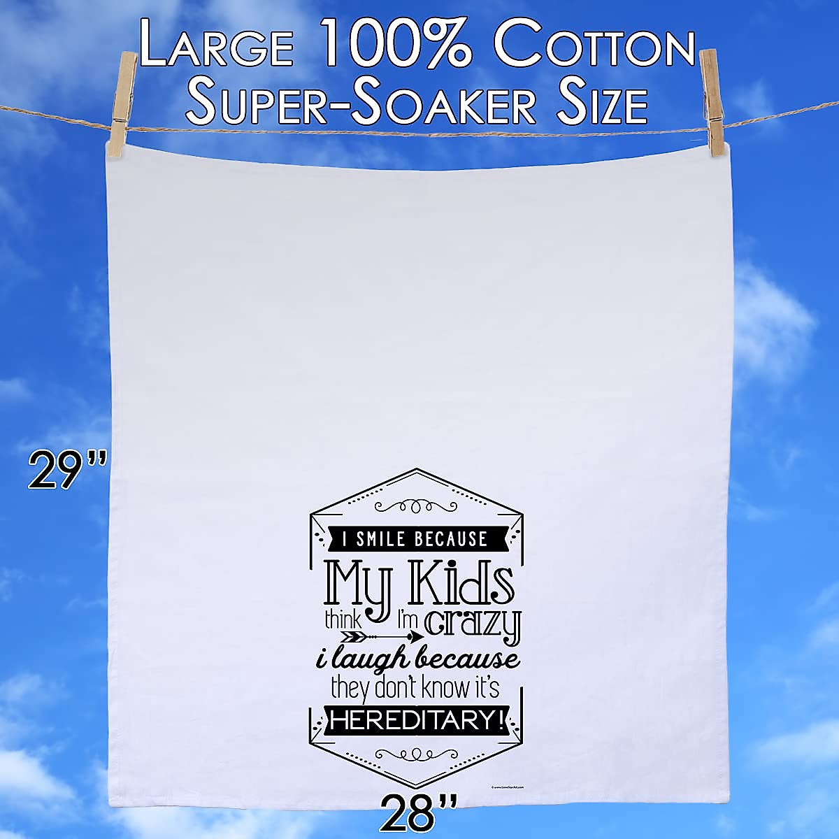 I Smile Because My Kids Think I'm Crazy I Laugh Because They Don't Know It's Hereditary - Funny Joked Themed Kitchen Tea Towels - Decorative Dish with Sayings, Housewarming Gifts Multi-Use Cute Mother