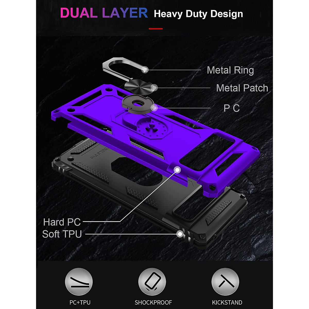 IKAZZ Suitable for Google Pixel 6 Pro Case,Military Grade Shockproof Heavy Duty Protective Phone Cover Pass 16ft Drop Test with Magnetic Kickstand Car Mount Holder Purple