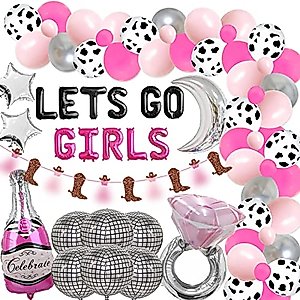 78 Packs Let's Go Girls Nashville Bachelorette Party Kit Pink and Silver Balloon Arch, Ring Disco Ball Mylar Balloon for Nash Bash Bachelorette Western Disco Cowgirl Bachelorette Party Decorations