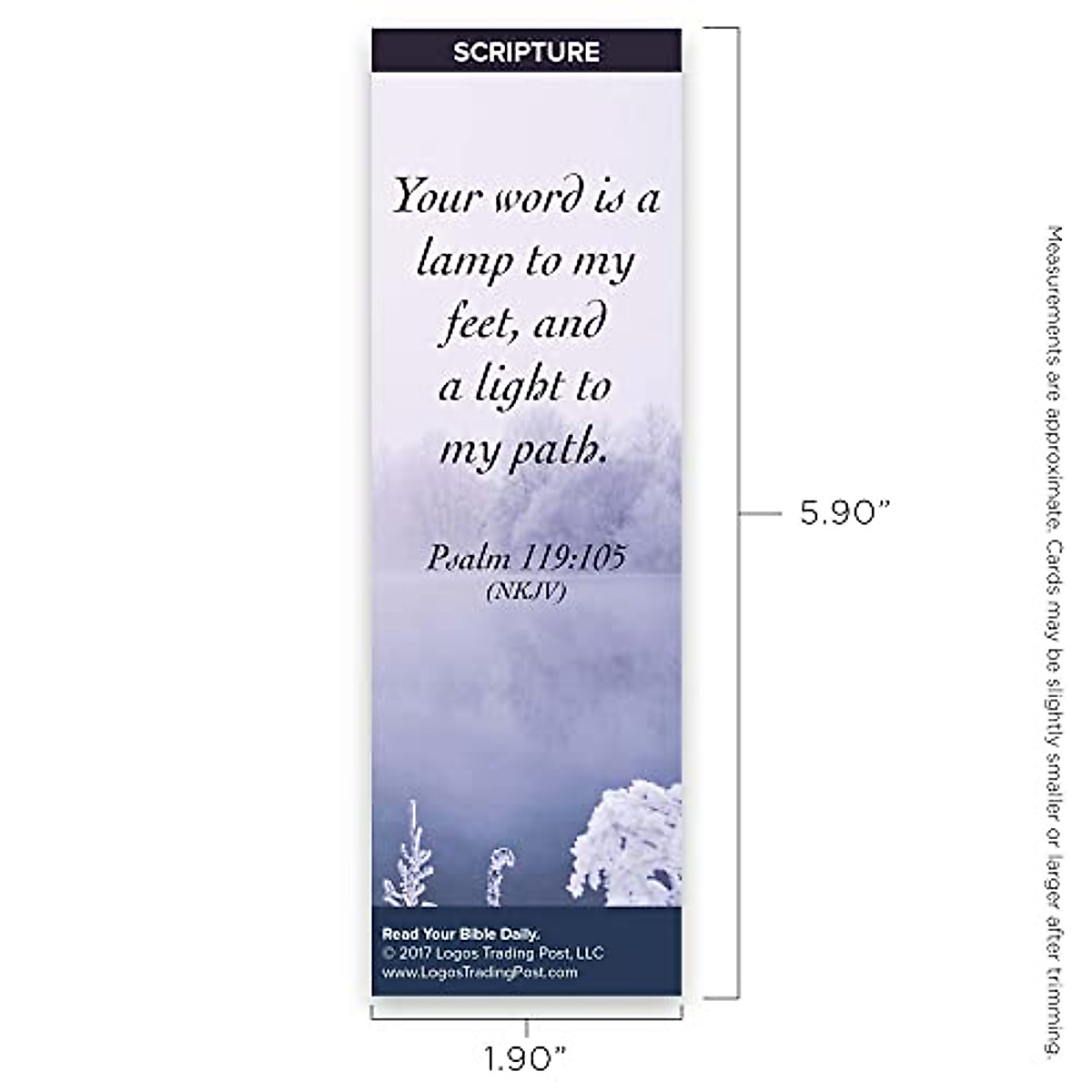 Christian Bookmark with Bible Verse, Pack of 25, Scripture Themed, Your Word is a Lamp to my Feet, Psalm 119:105