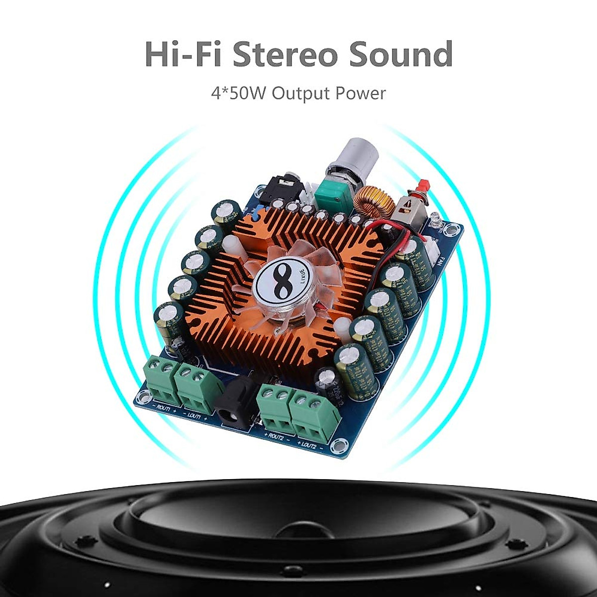 Digital Audio Amplifier Board, 4 Channels 4 x 50W Large Power HiFi Amplifier Board - IC Smart Cooling Digital Amplifier Board