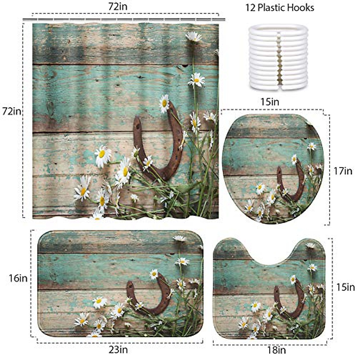 Britimes 4 Piece Shower Curtain Sets, Western Rustic with Non-Slip Rugs, Toilet Lid Cover and Bath Mat, Durable and Waterproof, for Bathroom Decor Set, 72" x 72"