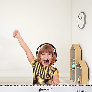 HOMGX 88-key Digital Piano, Portable Electric Keyboard w/Dynamic Adjustment, Connect to Phone, MIDI/USB Interface, External Speaker, Sustain Pedal, 128 Rhythm & 128 Tone, Carry Bag (White)