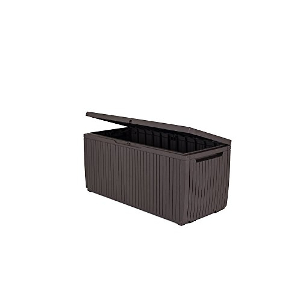 Keter Springwood 80 Gallon Resin Outdoor Storage Box for Patio Furniture Cushions, Pool Toys, and Garden Tools with Handles