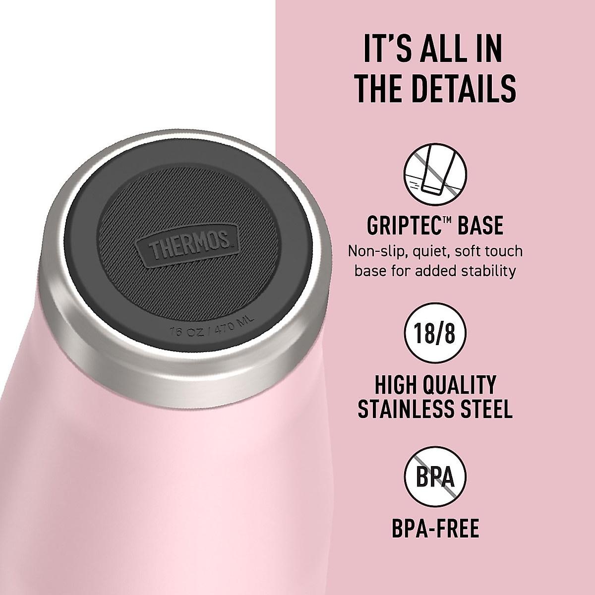 THERMOS ICON SERIES, Stainless Steel Tumbler, Sunset Pink, 16 oz