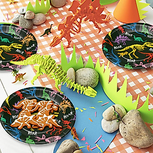 AFZMON Dinosaur Party Plates- 50 Pack 7’’ Disposable Three Rex Paper Cake Plates, Dinosaur World Themed Birthday Party Supplies Decorations Tableware for Kids Baby Shower