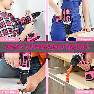 TIKTIK Pink Cordless Drill Set,21V Cordless Power Drill Tool Box with Battery and Charger,Torque 45N,3/8-Inch Keyless Chuck,25+3 Position and Drill Bits,Electric Screwdriver Driver Tool Kit for Women