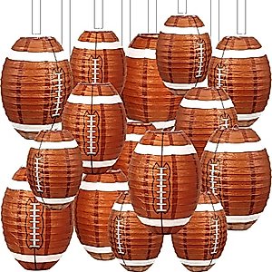 22 Pcs Football Paper Lanterns Football Hanging Decoration Paper Football Party Decor 12 Inch, 10 Inch, 8 Inch Decorative Sports Ball Lantern for Birthday Baby Shower Party Supplies