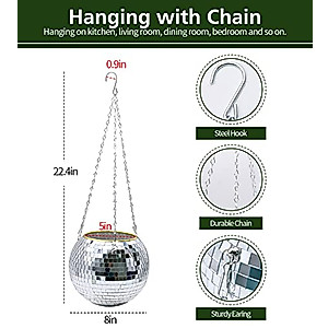 RUBY.Q Disco Ball Planter, 4"/6"/8" Silver/Rose Gold Disco Planter, Disco Ball Plant Hanger with Rope Chain Circle (8", Silver)