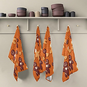 ALAZA Halloween Christmas Gingerbread Men Decorative Kitchen Dish Towels Set of 4,Soft and Absorbent Kitchen Hand Towels Home Cleaning Towels Dishcloths,18 x 28 Inch