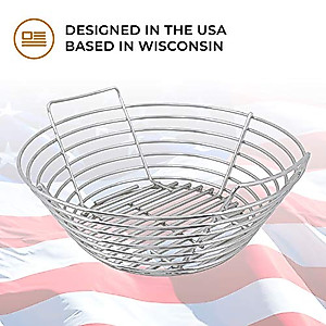 Kick Ash Basket Stainless Steel Charcoal Ash Basket, Fits Big Green Egg Grill, Large - Designed in Wisconsin