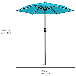 Best Choice Products 7.5ft Outdoor Solar Market Table Patio Umbrella for Deck, Pool w/Tilt, Crank, LED Lights - Sky Blue